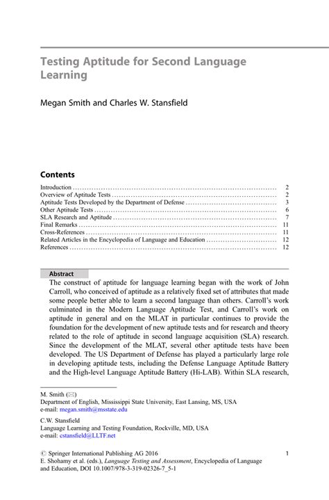 Pdf Testing Aptitude For Second Language Learning