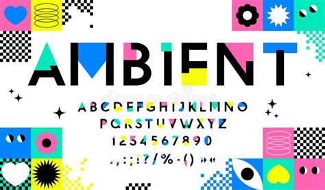 Color Mosaic Geometry Font And Retro Art Typeface Stock Illustration Illustration Of Typo