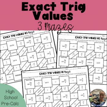 Exact Trig Values 3 MAZE Activity Unit Circle Trig Recall TPT
