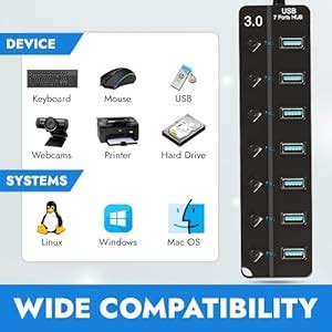 GLOBAL TECH Port USB Hub Multi USB Port Hub With Individual Switches And Lights USB