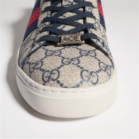 Mens Gucci Ace Sneaker With Web In Beige And Blue Gg Supreme Gucci® Us