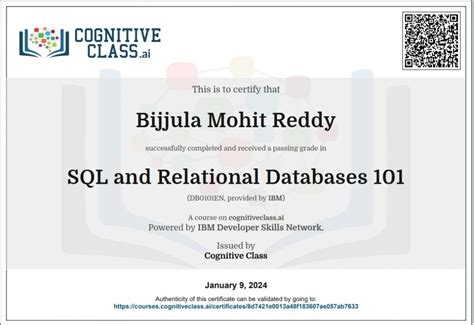 Bijjula Mohit Reddy On Linkedin Cognitiveclass Sql Relationaldatabases