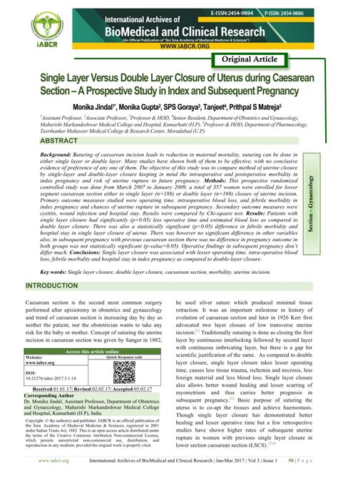 Pdf Single Layer Versus Double Layer Closure Of Uterus During Caesarean Section A