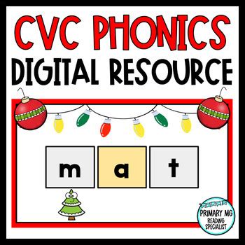 Christmas Phonics CVC Digital Blending Boards Google Slides PowerPoint