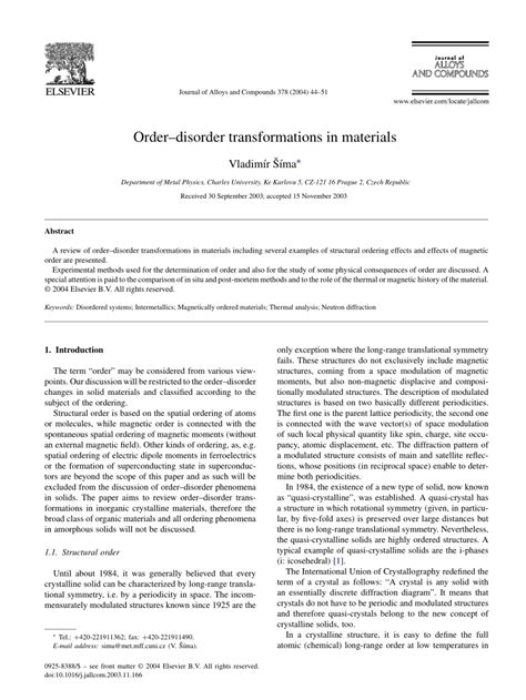 Pdf Order—disorder Transformations In Materials