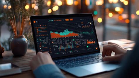 Person Analyzing Financial Data On Laptop With Vibrant Economic Dashboard Featuring Charts