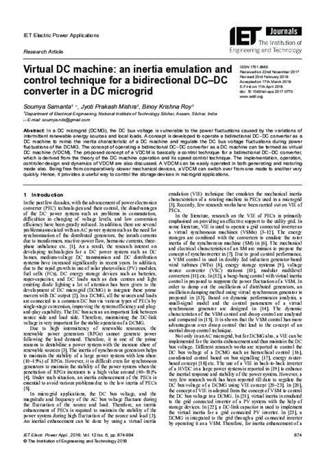 Pdf Virtual Dc Machine An Inertia Emulation And Control Technique