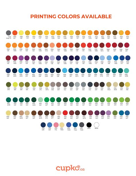 Printing Colors Available Cupkoca Cupko Canada