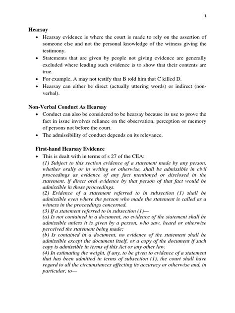 Hearsay Evidence And Exceptions Explained Pdf Hearsay Evidence Law
