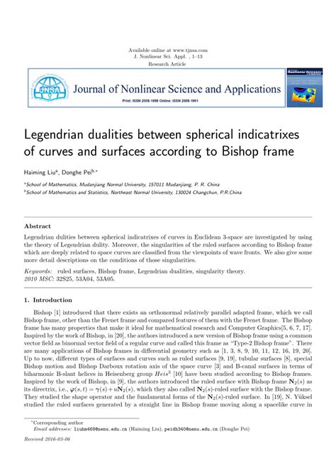 Pdf Legendrian Dualities Between Spherical Indicatrixes Of Curves And Surfaces According To