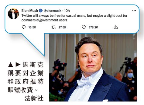 馬斯克：推特擬對商業用戶收費 大公報