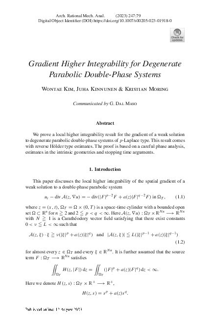 Pdf Gradient Higher Integrability For Degenerate Parabolic Double Phase Systems