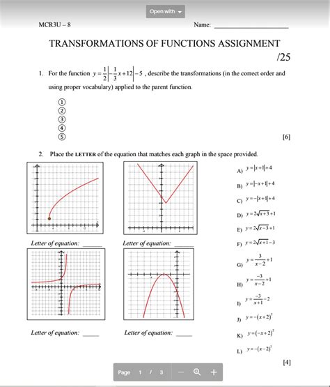 Open With Mcrbu 8 Name Transformations Of Functions Assignment 125 For The Function Yh 12 5