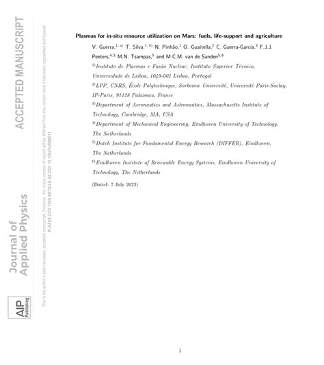 Pdf Plasmas For In Situ Resource Utilization On Mars Fuels Life Support And Agriculture