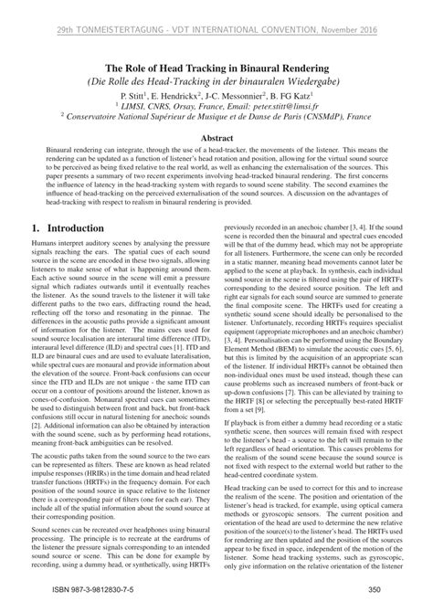 Pdf The Role Of Head Tracking In Binaural Rendering