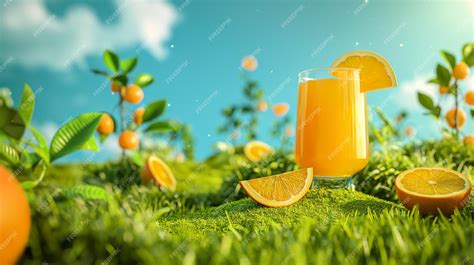 Premium Photo Freshly Squeezed Orange Juice In A Glass On Grass With