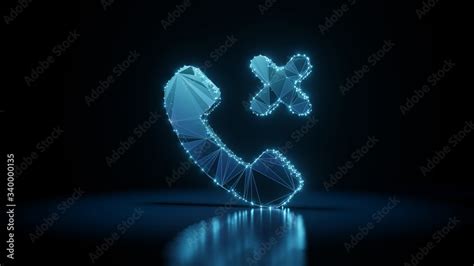 3d Rendering Wireframe Neon Glowing Symbol Of Technology On Black Background With Reflection
