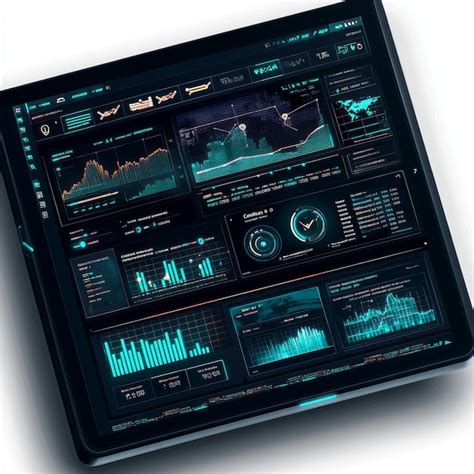 a tablet displaying various data and charts including line graphs bar graphs and pie charts