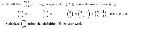 Solved Recall That For Integers N K With Chegg