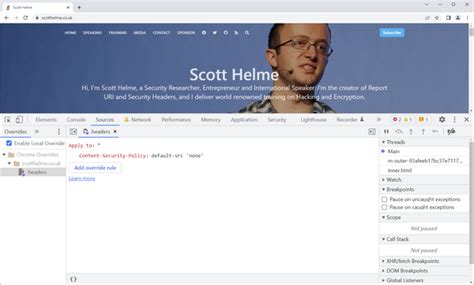 Overriding Response Headers In Chrome Dev Tools