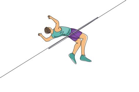 Premium Vector Single Continuous Line Drawing Male Training To Pass The Bar In High Jump