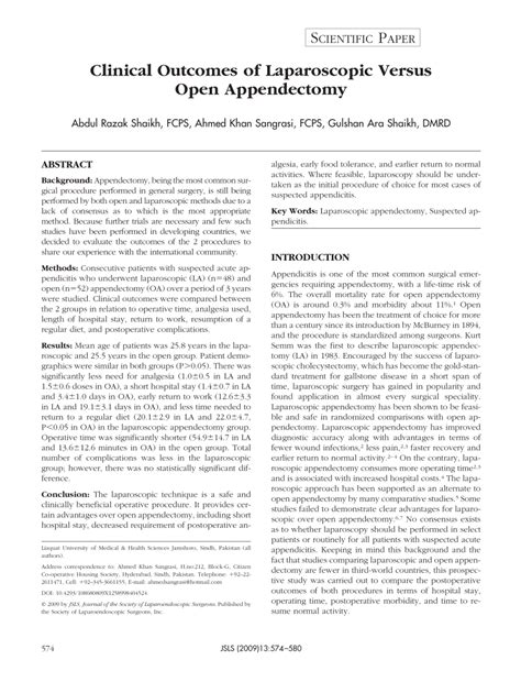 Pdf Clinical Outcomes Of Laparoscopic Versus Open Appendectomy