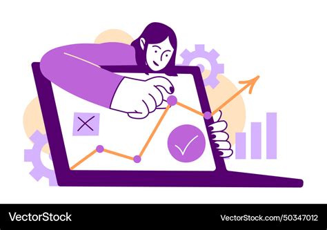 Laptop Woman Is Dotting The Graph Royalty Free Vector Image