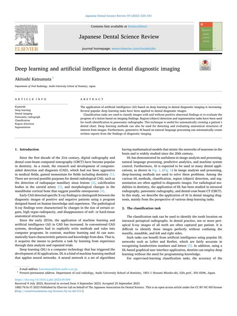 PDF Deep Learning And Artificial Intelligence In Dental Diagnostic