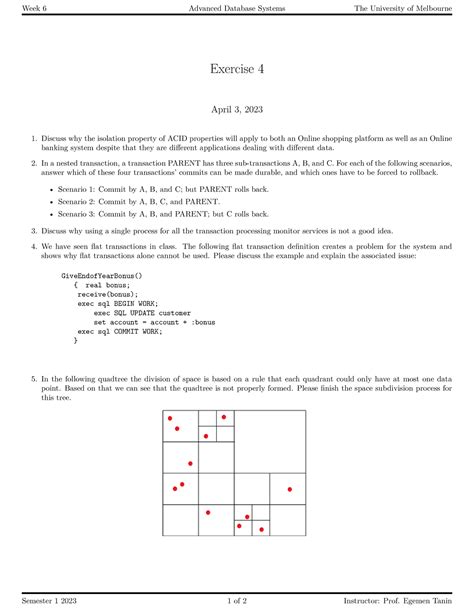 E4 Week6 Tutorial Week 6 Week 6 Advanced Database Systems The University Of Melbourne