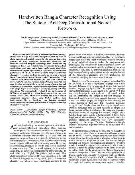 Handwritten Bangla Character Recognition Using The Abstract — In Spite Of Advances In Object