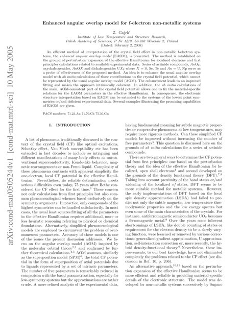 Pdf Enhanced Angular Overlap Model For Nonmetallic F Electron Systems