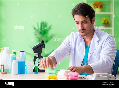 Chemist Testing Soap In The Lab Stock Photo Alamy