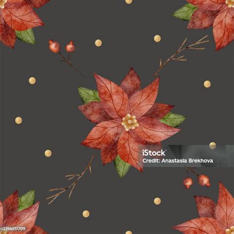 수채화 패턴 체크 무늬 포인세티아 나뭇가지 열매 크리스마스 꽃의 그림입니다 새해 기하학적 완벽 한 인쇄 회색 배경에 직물 직물 포장 옷 0명에 대한 스톡 벡터 아트 및 기타