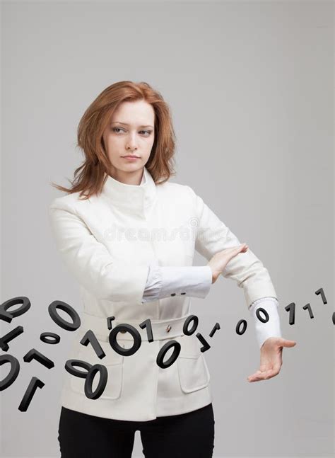Woman Working With Binary Code Concept Of Digital Technology Stock