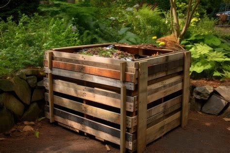 Premium Ai Image Composting Bin Made From Repurposed Wooden Pallets