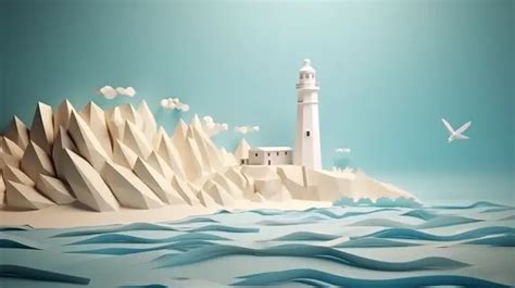 3d Paper Cut Animation With Sea Background White Birds Are Flying Around The Paper Cut