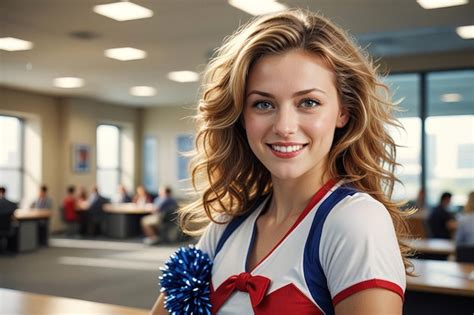 Female Cheerleader In Modern Corporate Office Background Supporting And