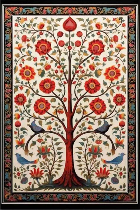 Birds And Flowers Tree Of Life Embroidery Painting