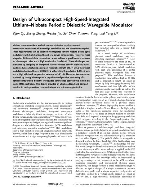 Pdf Design Of Ultracompact High‐speed‐integrated Lithiumniobate Periodic Dielectric Waveguide
