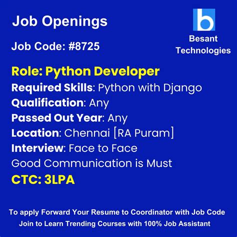 Besant Technologies On Linkedin Python Pythondeveloper Jobvancany