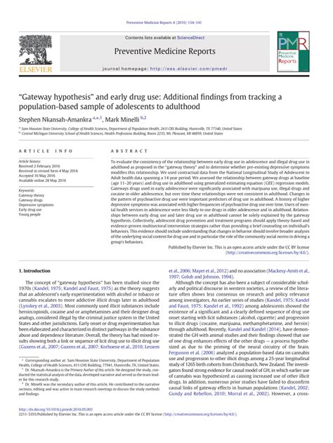 Pdf “gateway Hypothesis” And Early Drug Use Additional Findings From