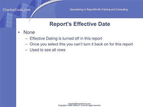 Ppt Introduction To Reportsmith And Effective Dated Tables Powerpoint