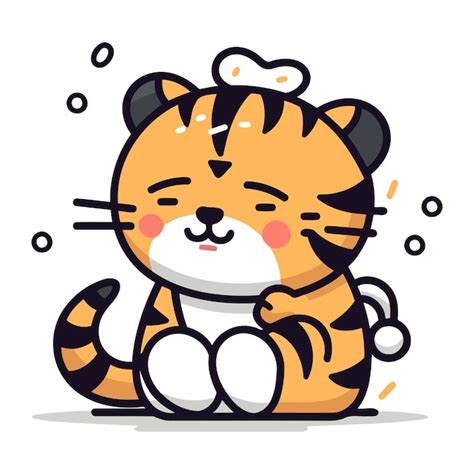 평평한 스타일의 ⁇ 터 일러스트레이션으로 귀여운 호랑이 만화 캐릭터 프리미엄 벡터