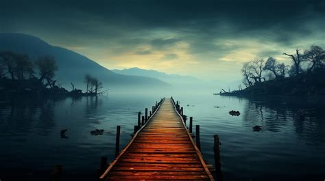 Premium Ai Image Bridge Leading Into A Lake 169 Aspect Ratio