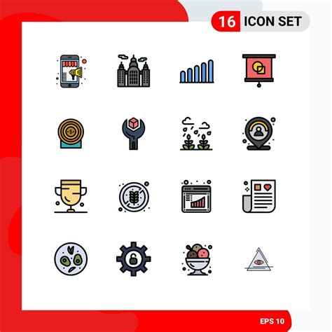 16 Flat Color Filled Line Concept For Websites Mobile And Apps Config Achievement Signal Money
