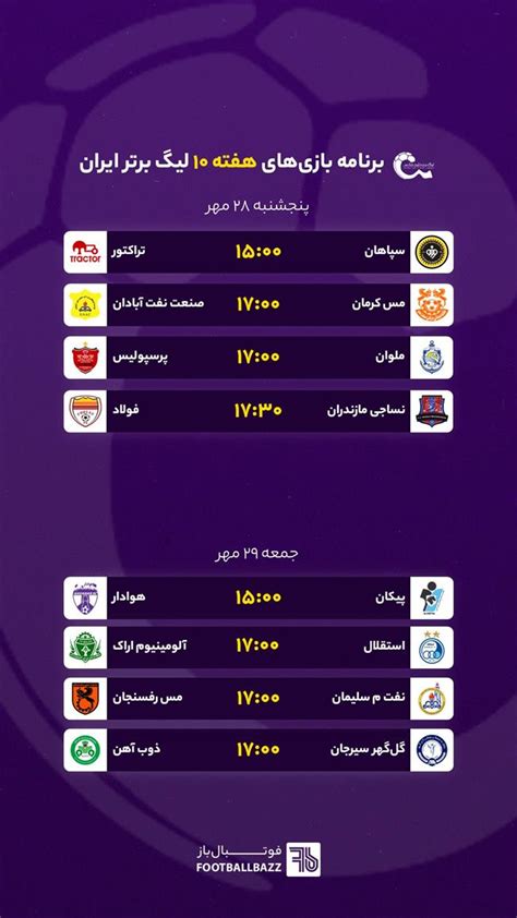 برنامه بازی‌ های لیگ برتر ایران، پنجشنبه 28 مهر فوتبال باز
