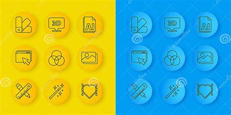 Set Line Crossed Ruler And Pencil Rgb Cmyk Color Mixing Heart With Bezier Curve Picture