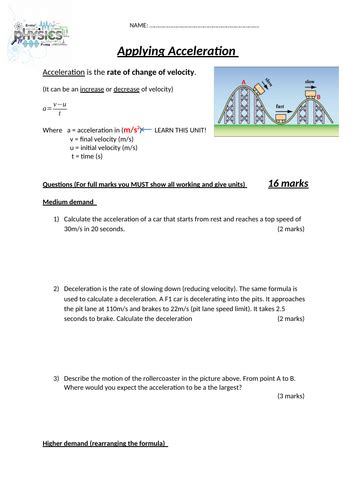 Acceleration Calculations Higher Teaching Resources