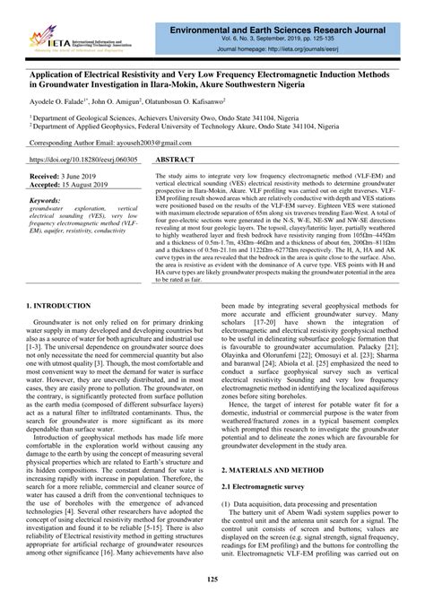 Pdf Application Of Electrical Resistivity And Very Low Frequency Electromagnetic Induction