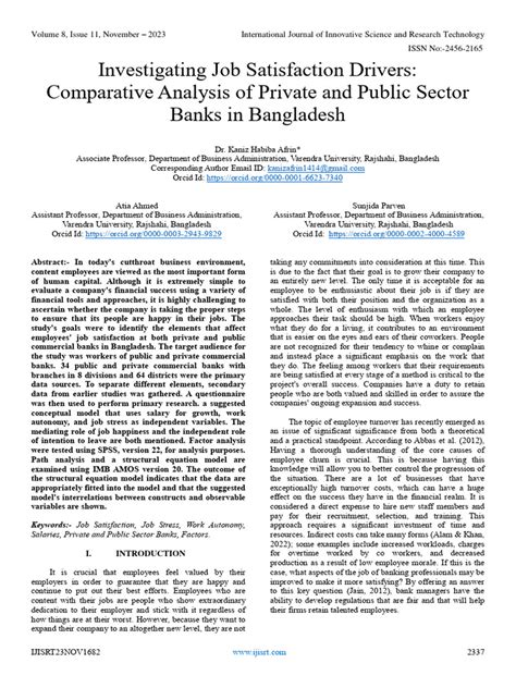Investigating Job Satisfaction Drivers Comparative Analysis Of Private